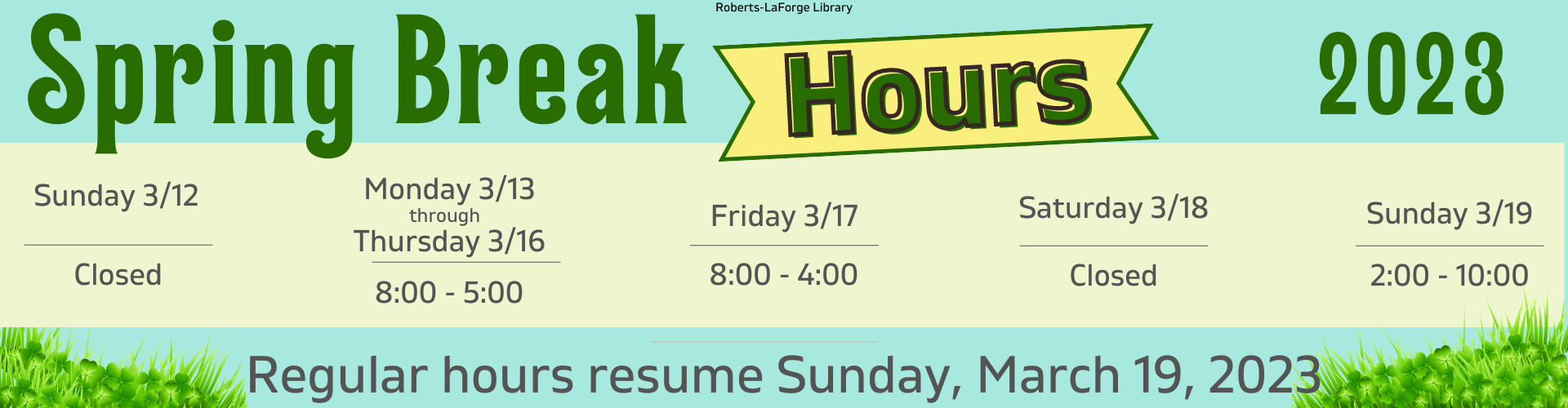 Spring Break 2023 web banner (1920 × 500 px) - Library